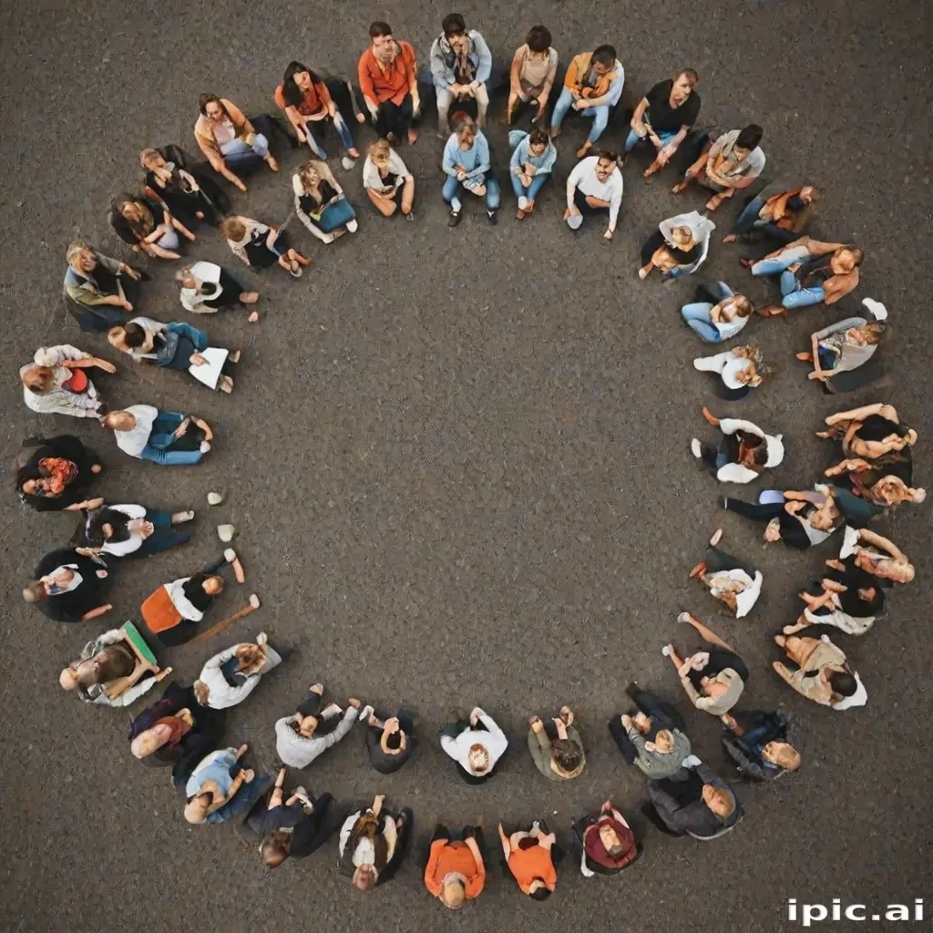 Gathering of Diverse Individuals Forming a Circle on the Ground