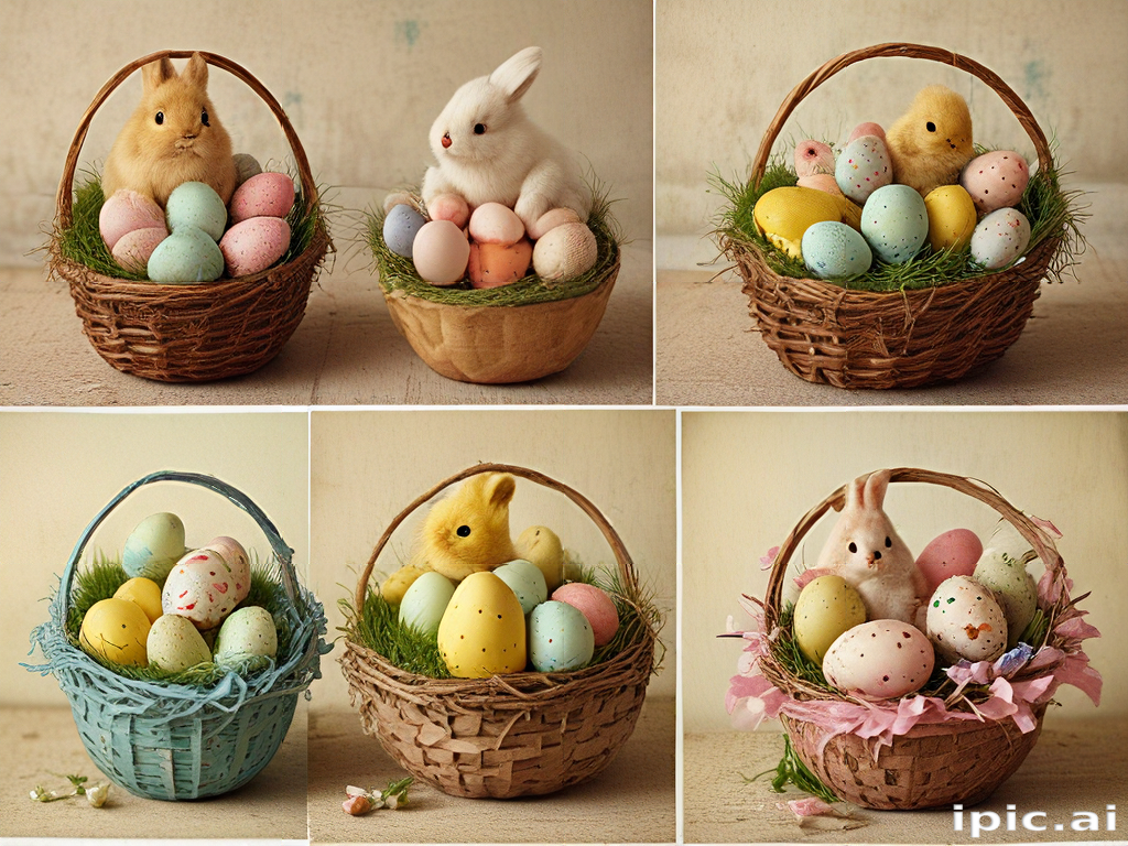 Charming Easter Baskets Filled with Colorful Eggs and Adorable Bunnies
