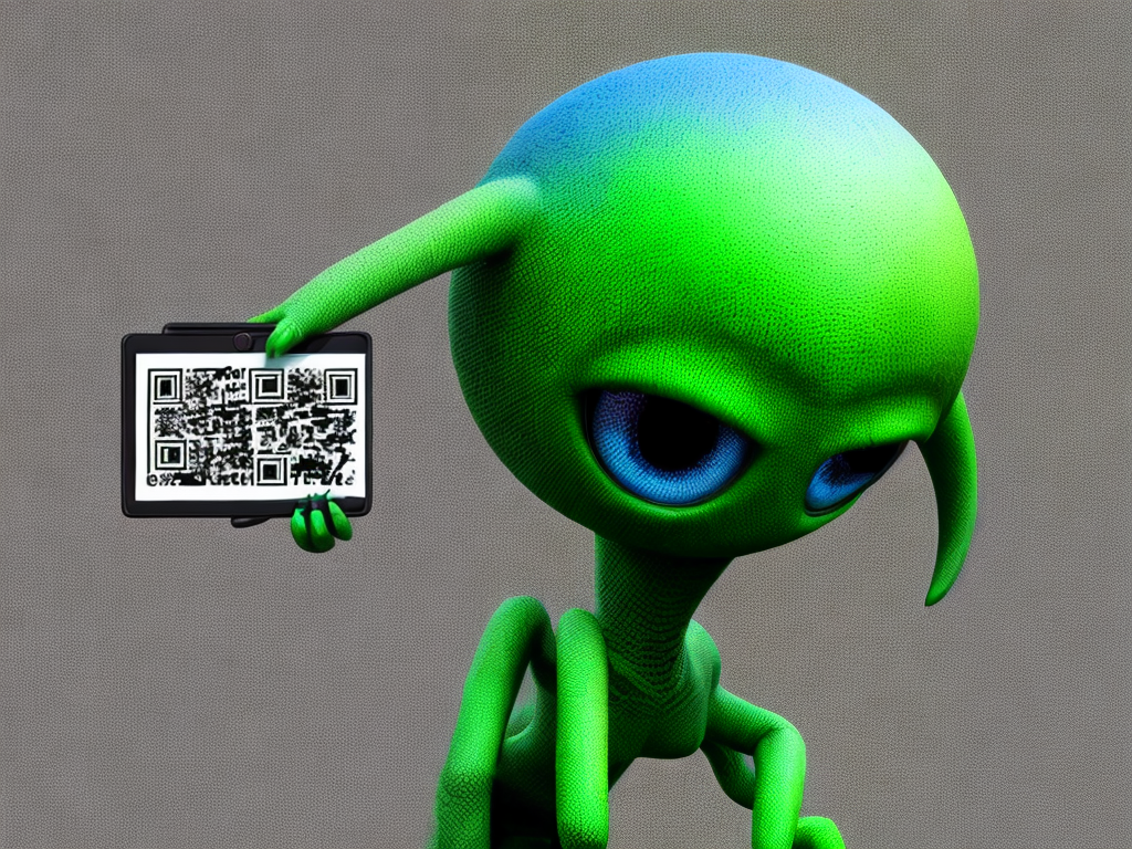 DIGITAL ALIEN SCANNING A QR CODE WITH HIS EYES