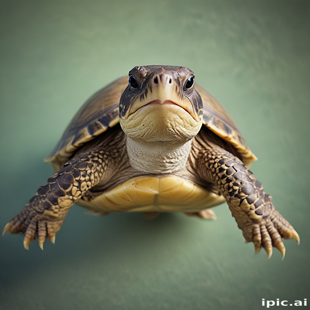 Close-Up of a Curious Turtle Posing Against a Green Background
