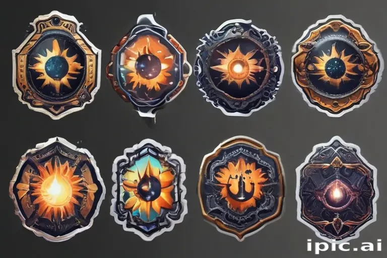Collection of Intricate Emblems Featuring Celestial Designs and Radiant ...