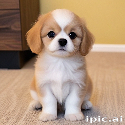 Adorable Puppy with Fluffy Fur Sitting on a Soft Carpet