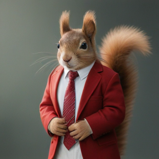 red squirrel in suit