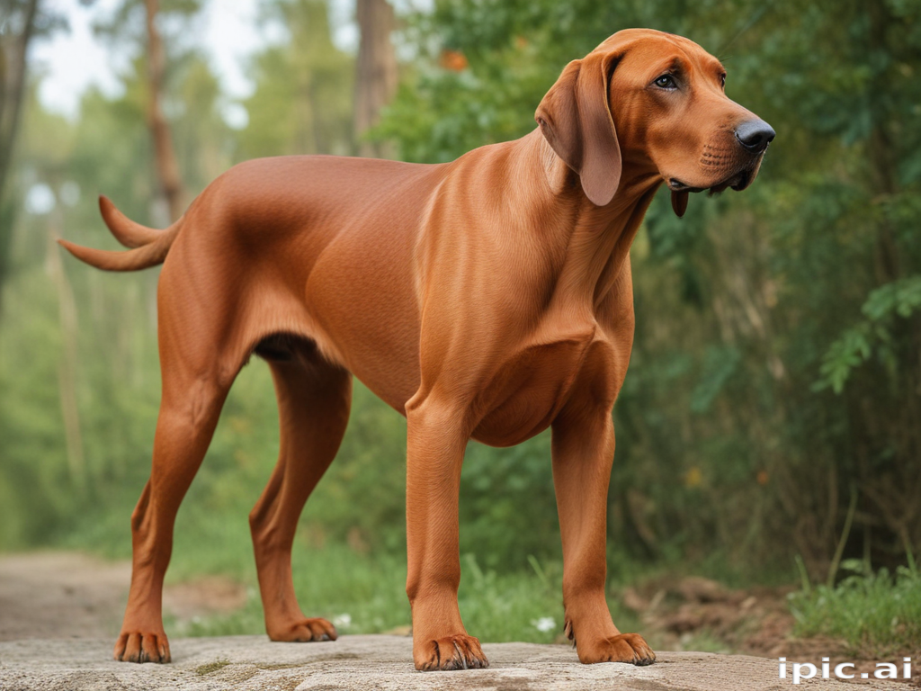 A Majestic Rhodesian Ridgeback Standing Proudly in a Serene Forest Setting.