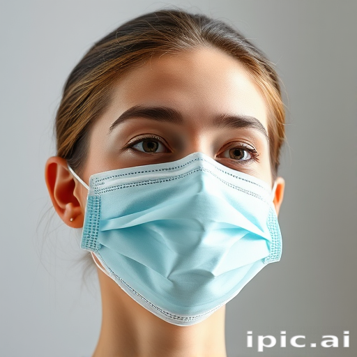 Young Woman Wearing a Light Blue Face Mask Against a Neutral Background