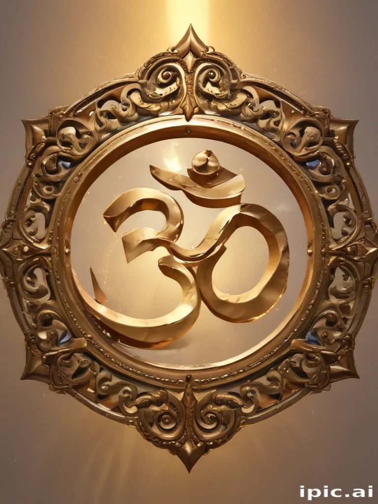 Intricately Designed Om Symbol Encased in Ornate Golden Frame
