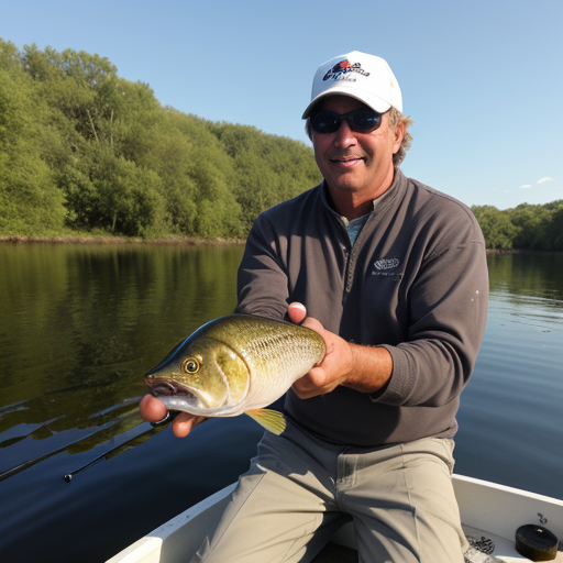 Angler Proudly Displays His Catch While Fishing on a Serene Lake
