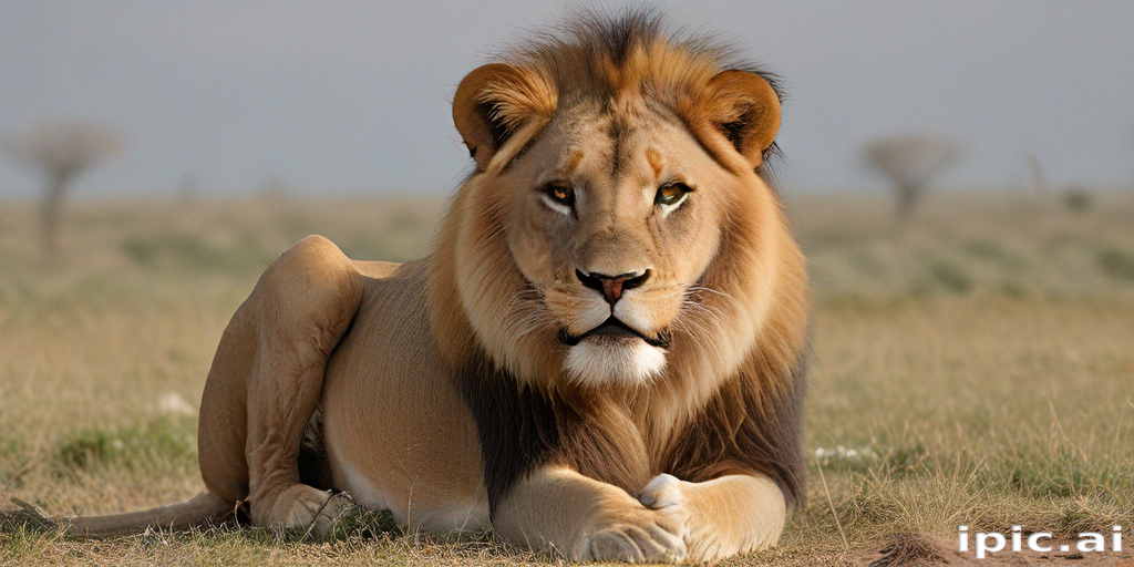 Majestic Lion Resting Serenely in Its Natural Habitat Under the Sky.