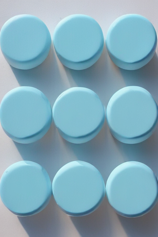 Arrangement of Light Blue Circular Caps on a White Background