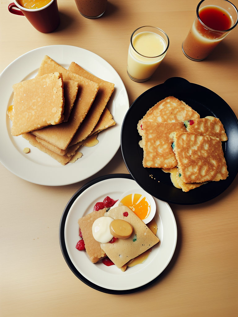 A Delicious Breakfast Spread Featuring Colorful Pancakes and Fresh Fruits.