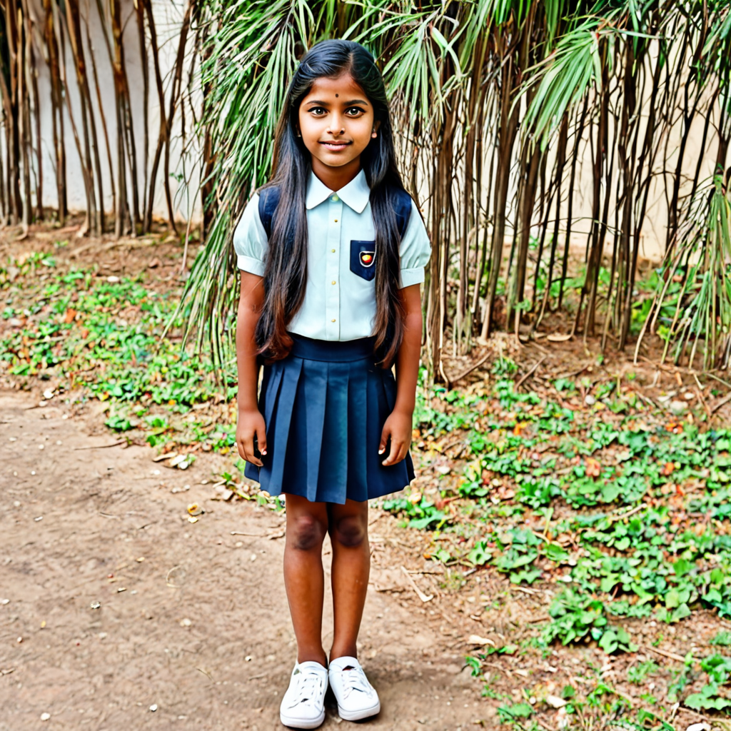 indian school girl long hair full body view