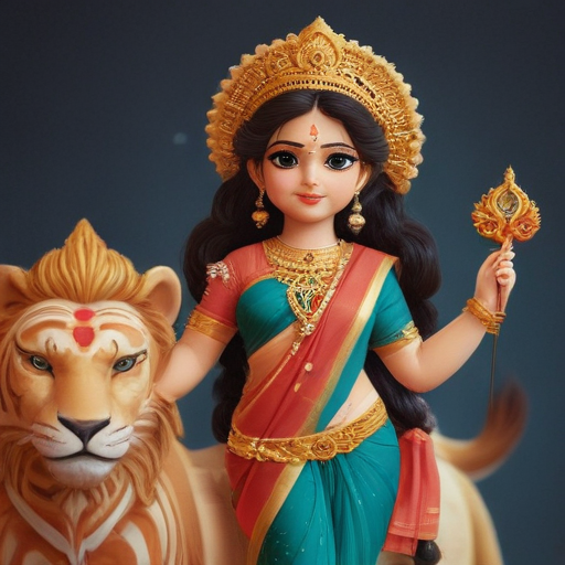 cute animated girl as maa durga