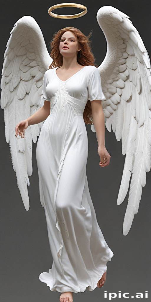 Radiant Angelic Figure with Wings and Halo in Ethereal White Dress