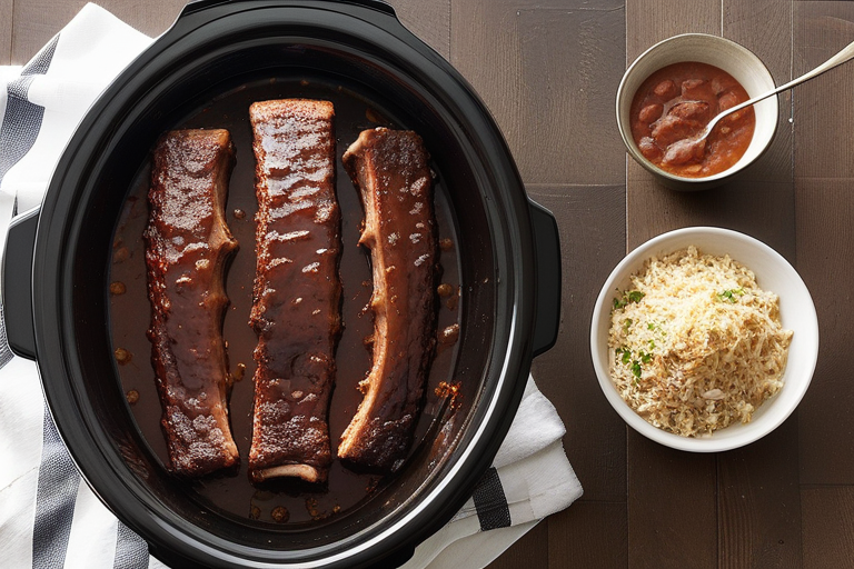 Delicious Slow-Cooked Barbecue Ribs Served with Crispy French Fries.