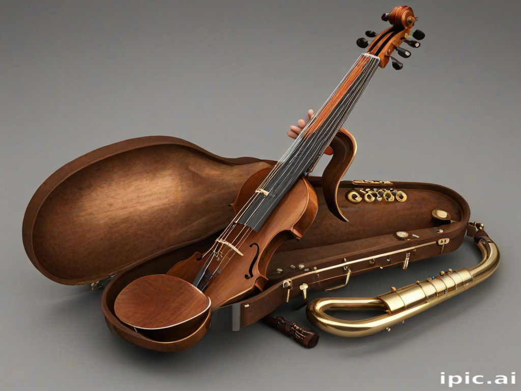 A Beautifully Crafted Violin and Saxophone in an Elegant Display Case