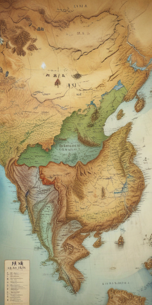 Historical Map of East Asia Highlighting Regions and Geographic Features