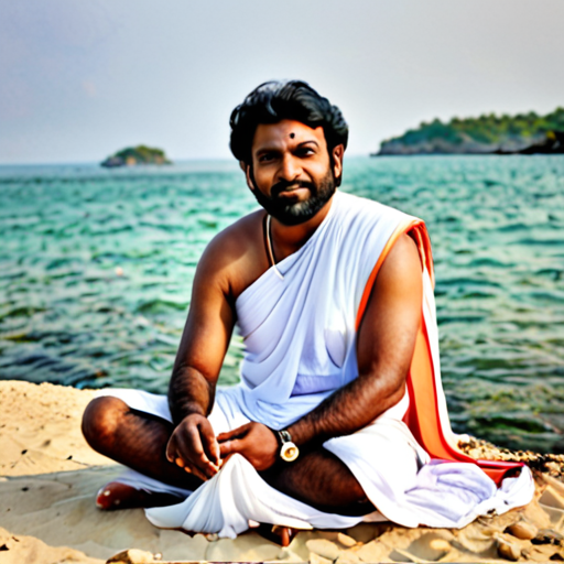 Ram seetha sitting in a sea side
