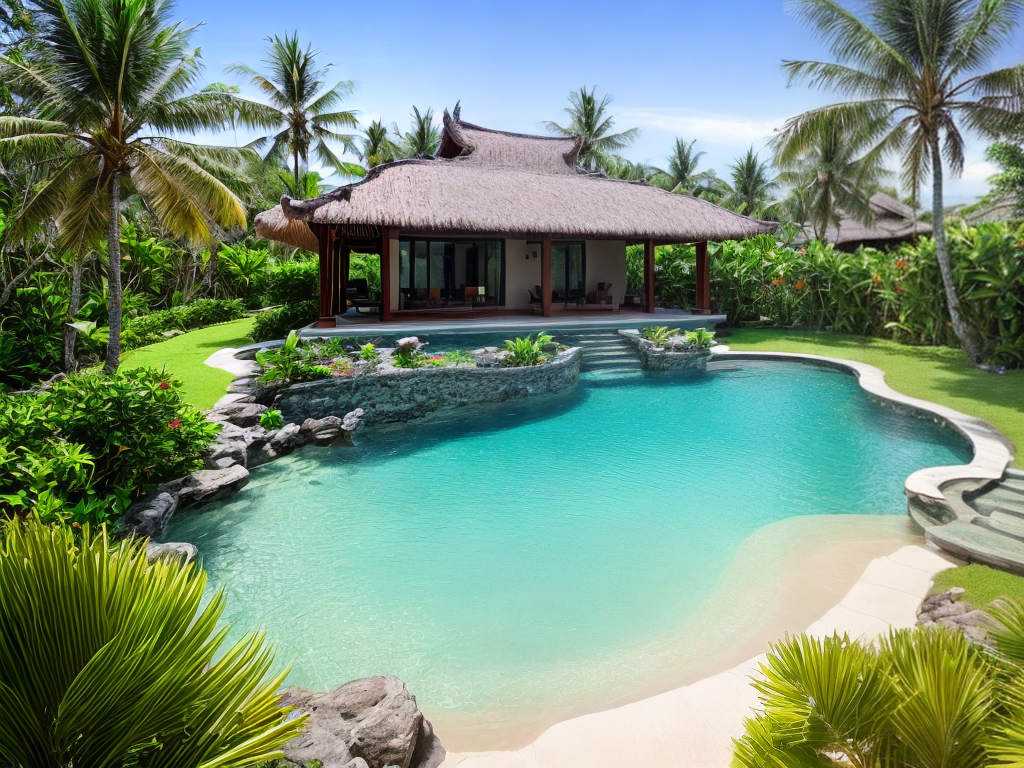 a realistic view o villas in bali with beach traditional