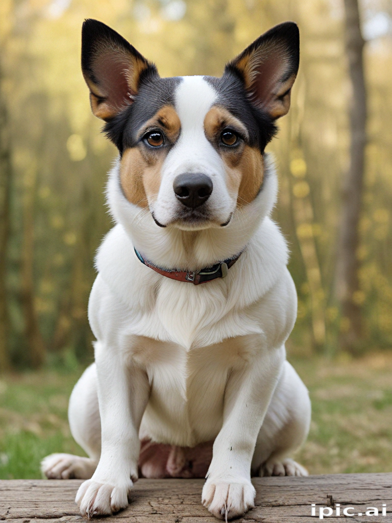 A Playful Dog Sitting Outdoors in a Beautiful Natural Setting.