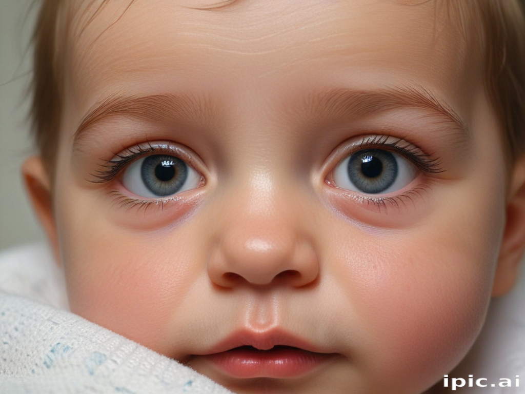 Adorable Close-Up of a Baby's Expressive Blue Eyes and Soft Features