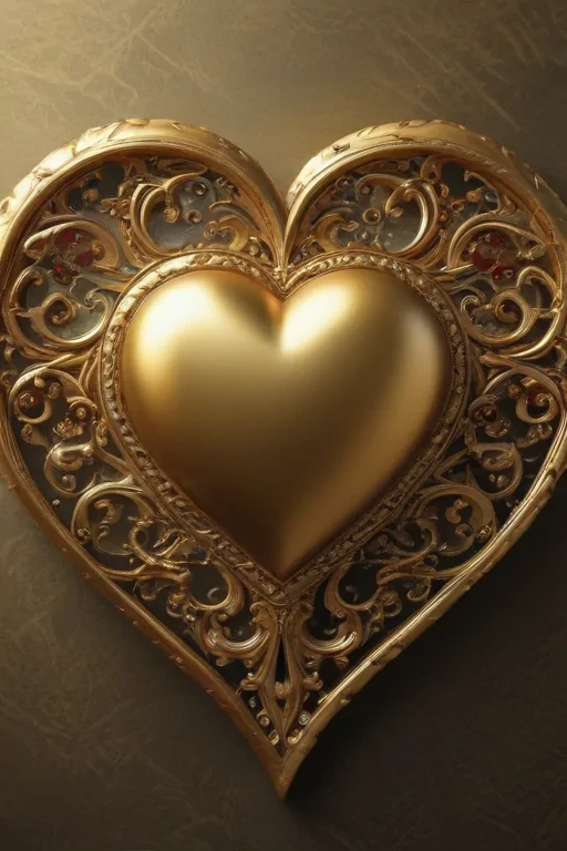Intricately Designed Golden Heart Embellished with Elegant Decorative ...