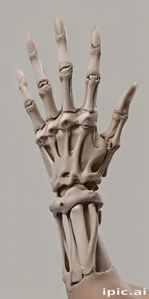 Detailed Anatomical Model of a Human Hand Skeleton Showcasing Bone Structure