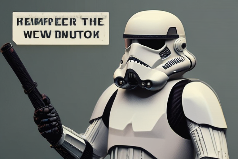 a buff man with a ginger colored beard in a stormtrooper suit and a ...