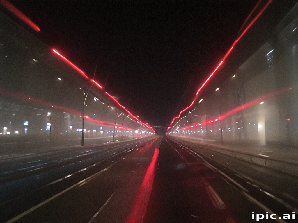 Long Exposure of a Nighttime Road with Striking Red Light Trails