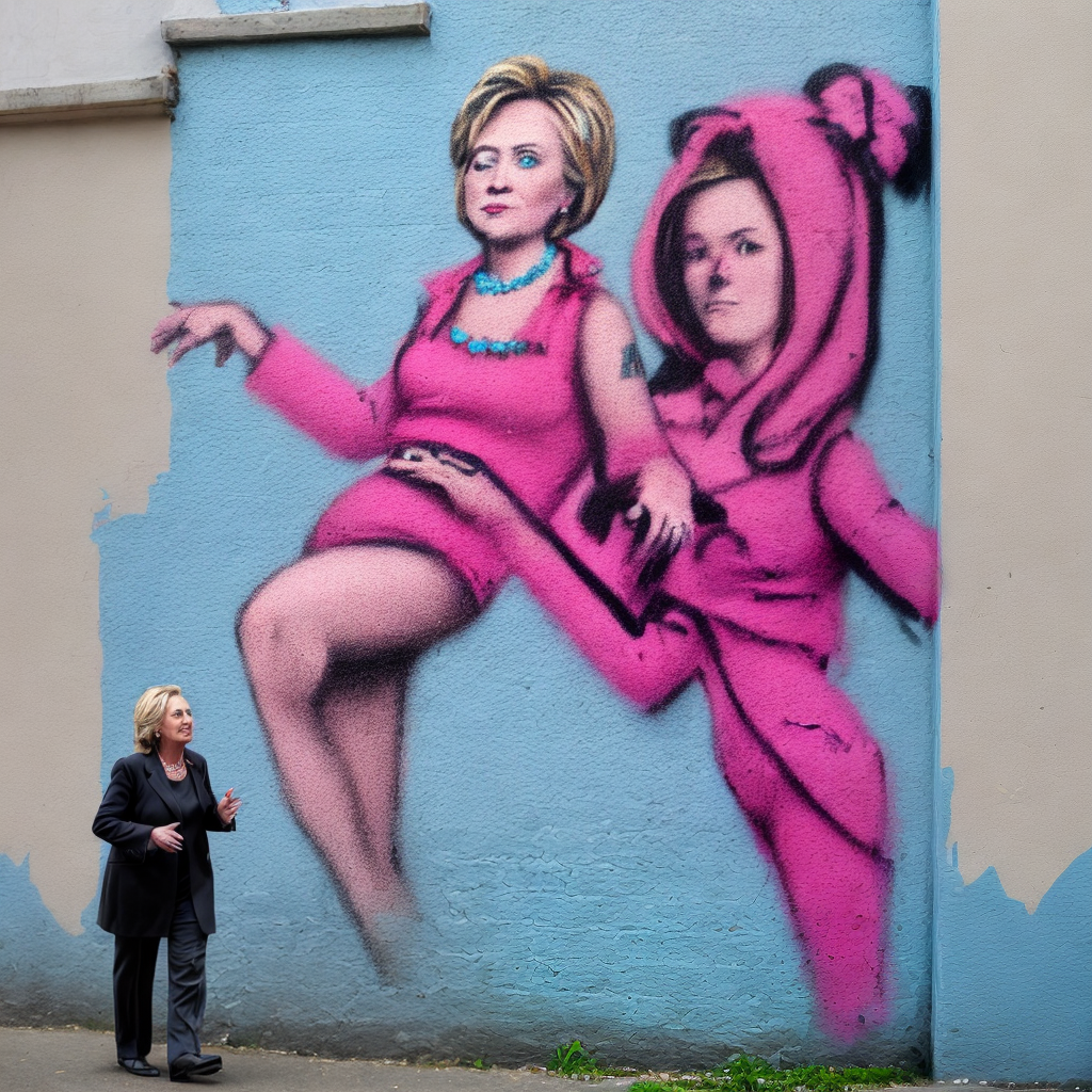 hillary clinton in pink lace bikini on grafitti banksy style
