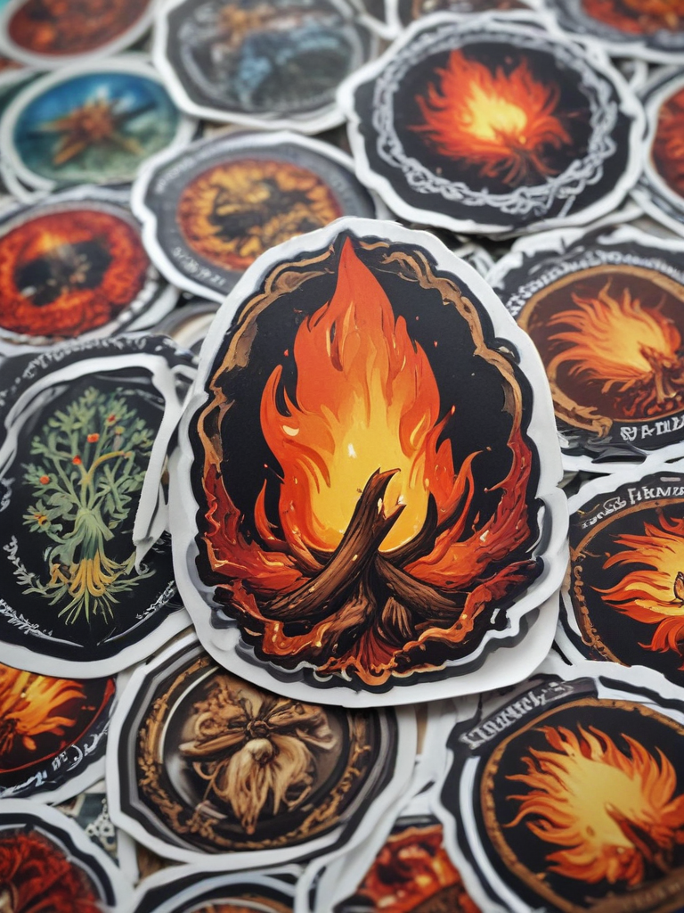 Vibrant Stickers Featuring Artistic Flames Set Against a Colorful ...