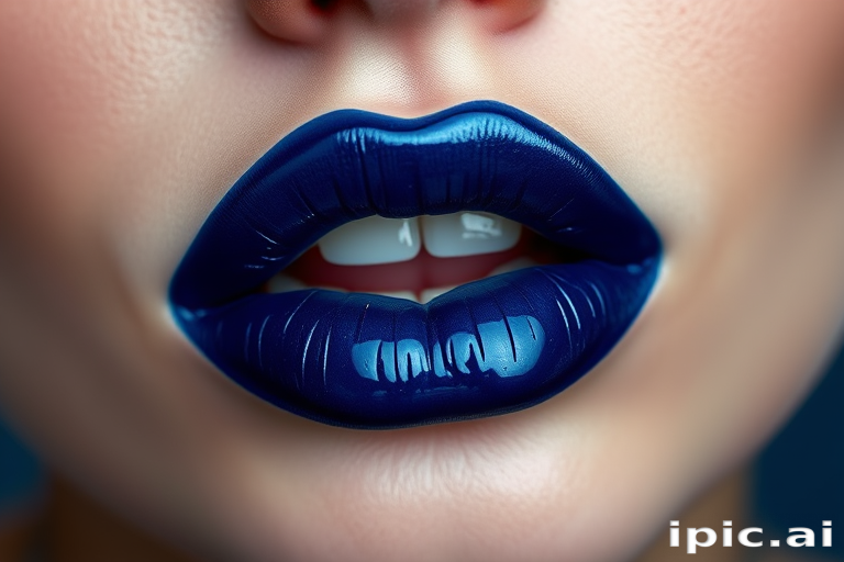 Close-Up of Glossy Blue Lips Highlighting Unique Makeup Artistry and Style