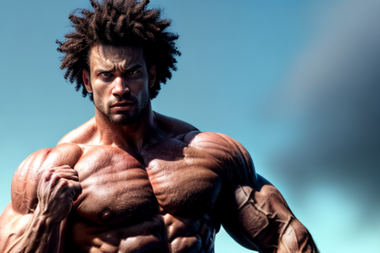 A strong, muscular man with a curly head and one eye
