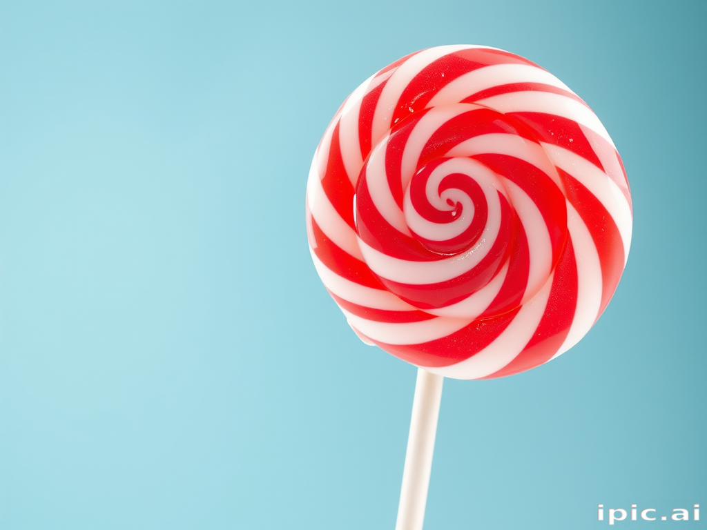 A Colorful Swirled Lollipop Against a Bright Blue Background.