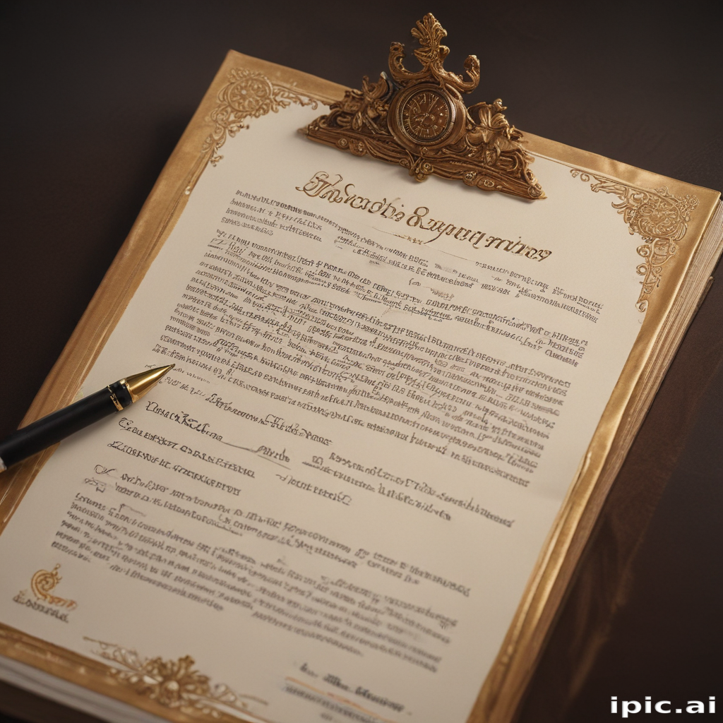 Elegant Document Displayed on a Wooden Surface with a Pen