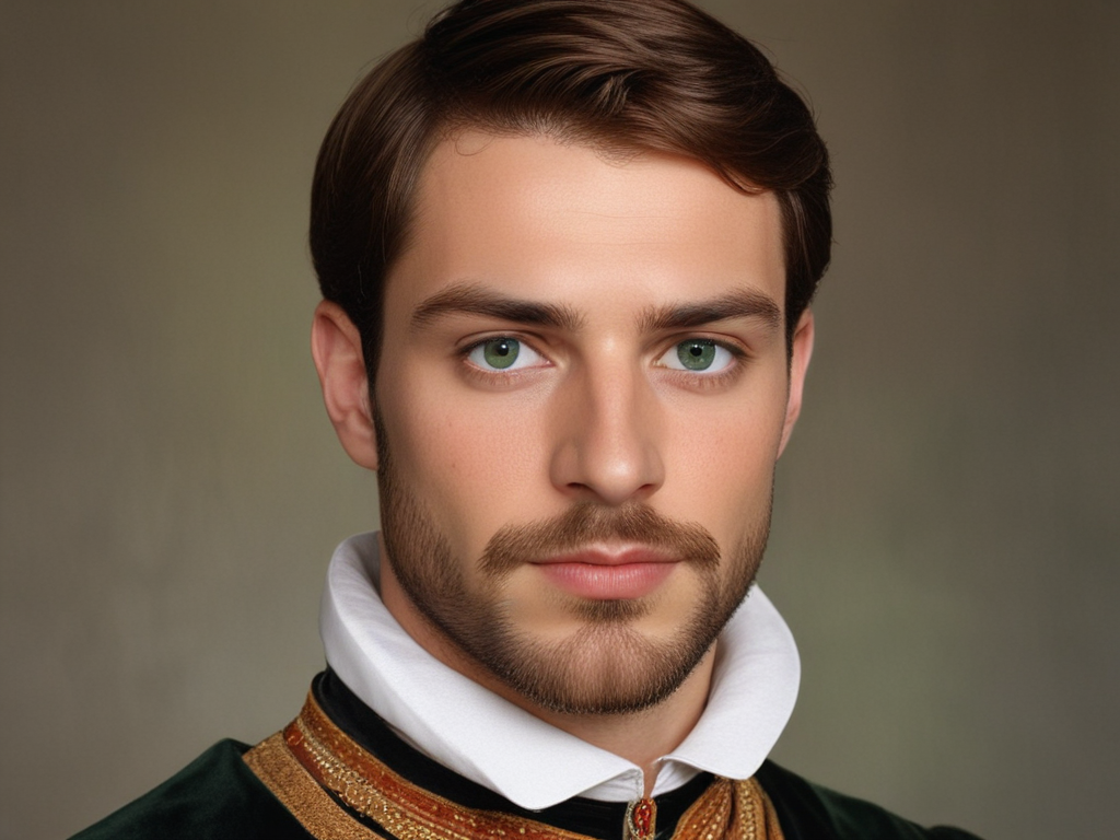 Tudor era Duke with brown hair short beard green eyes
