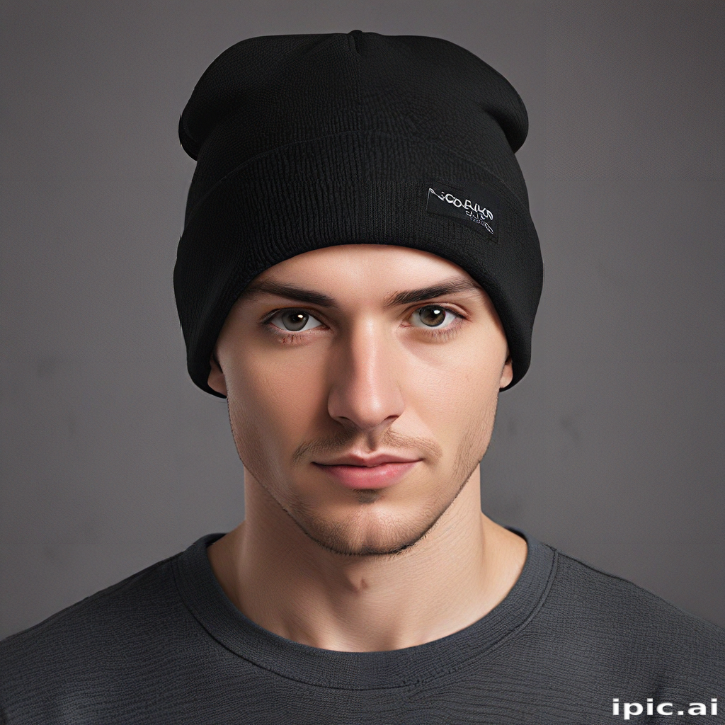 Young Man in a Black Beanie with a Serious Expression on His Face