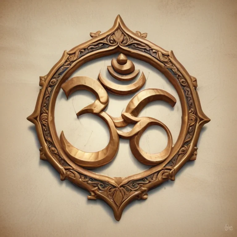 Intricate Wooden Om Symbol Surrounded by Decorative Circular Frame Design