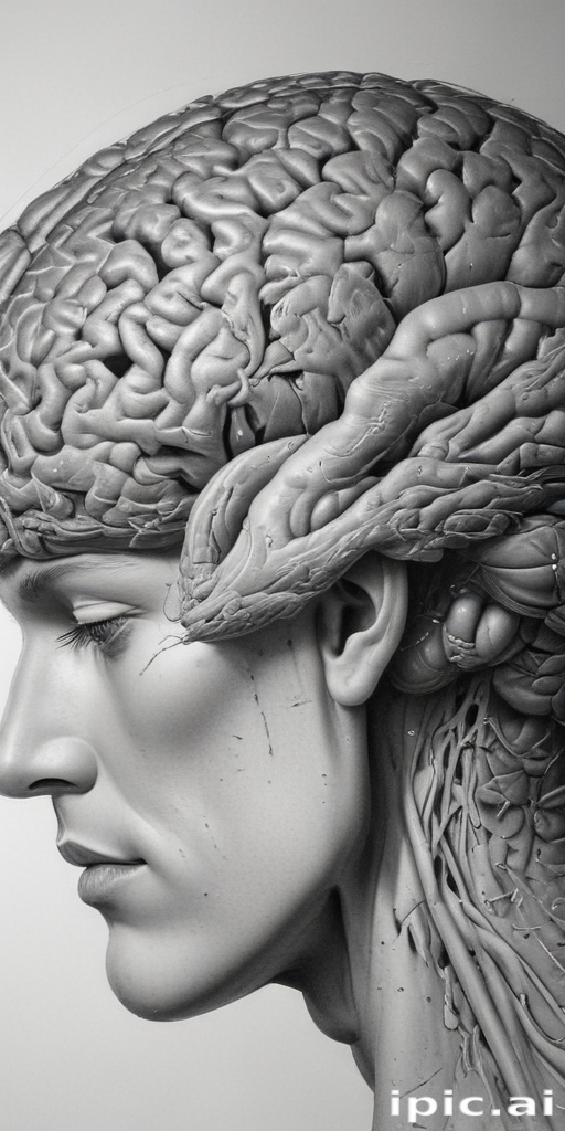Intricate Sculpture of a Human Brain Merging with Facial Features