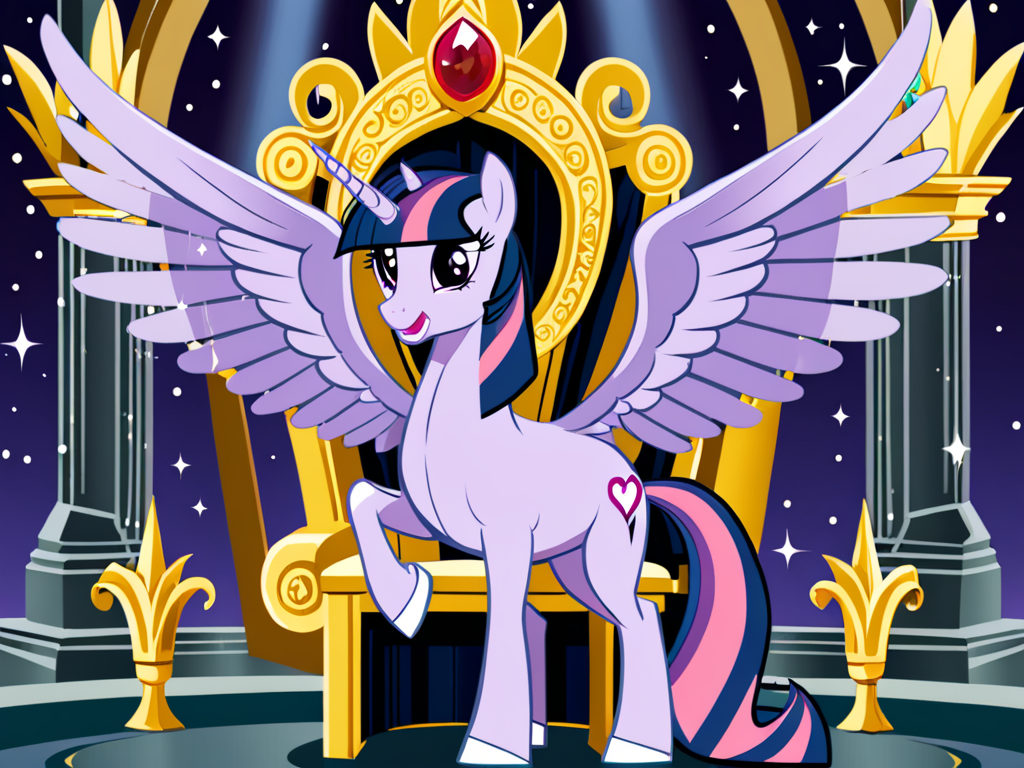mlp pony alicorn twilight sparkel princess siting on the throne