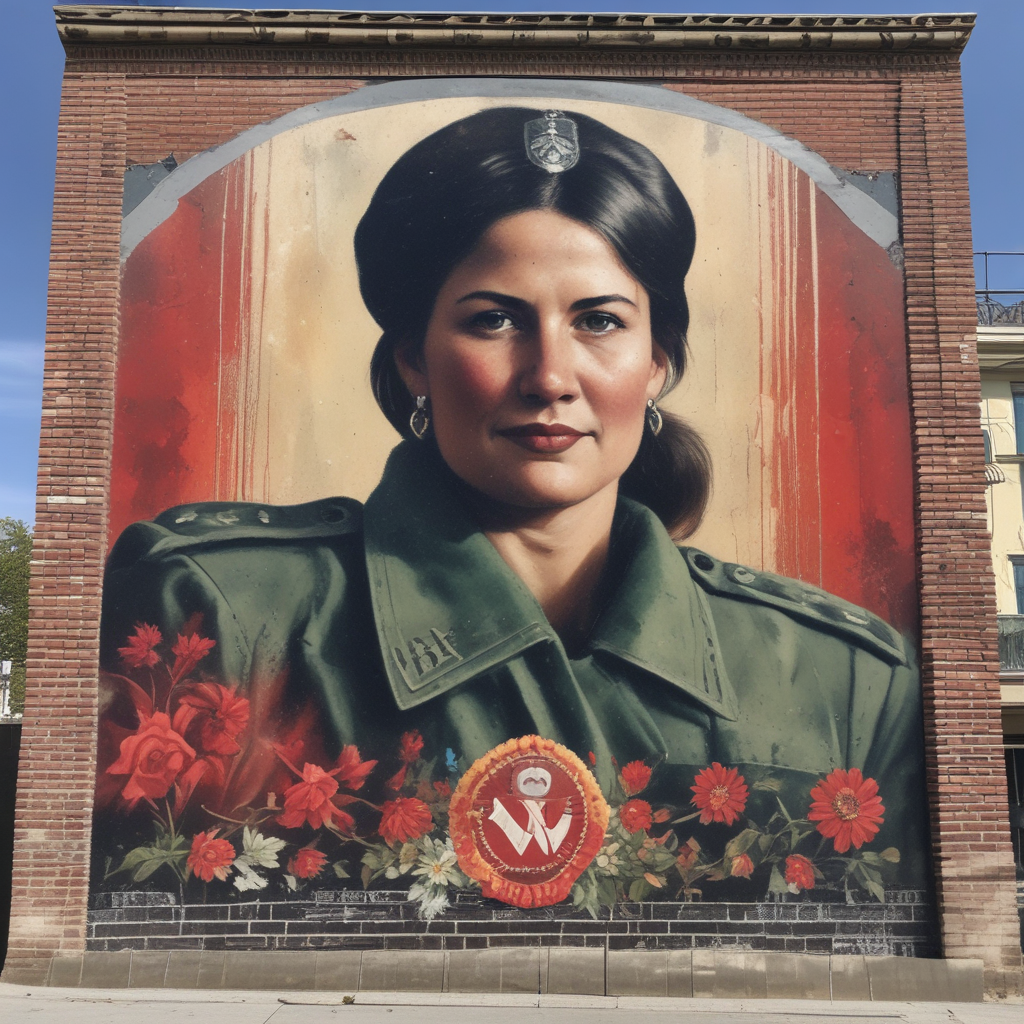 faded and worn Soviet military power style propaganda mural on a ...