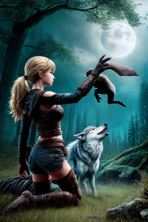 wolf attacks a girl (fantasy scene)