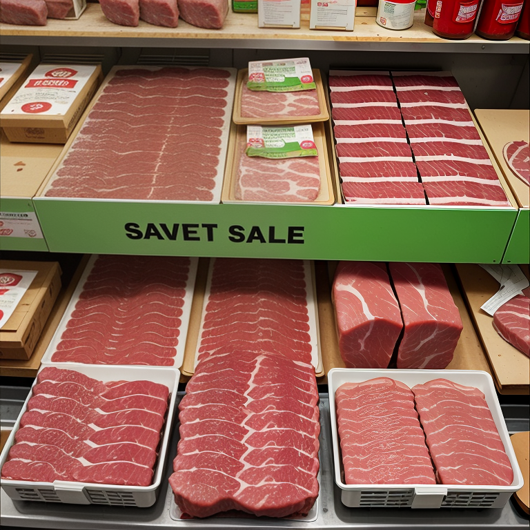 Freshly Cut Meats Displayed for Sale at Grocery Store Counter