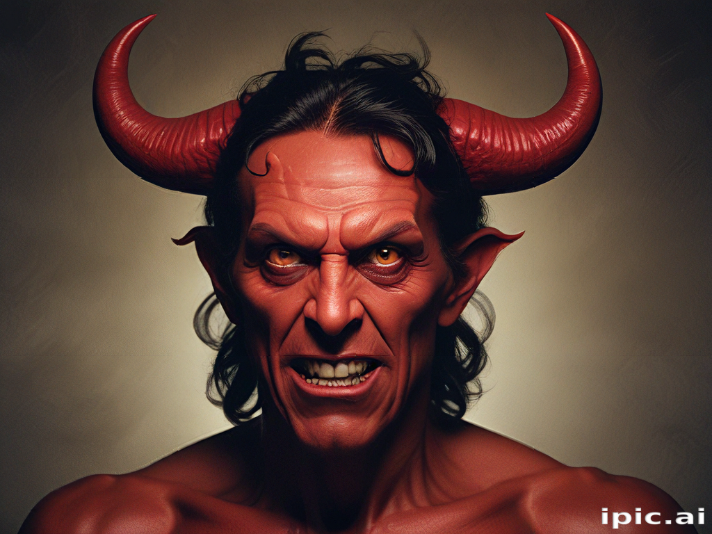 Intense Portrait of a Mythical Devil with Fiery Expression and Horns