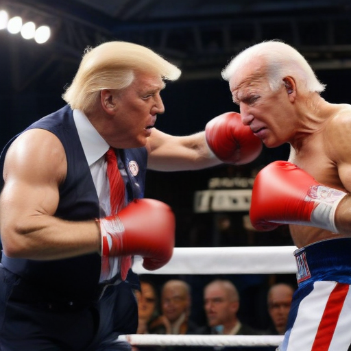 Donald trump and joe Biden in a boxing ring fighting