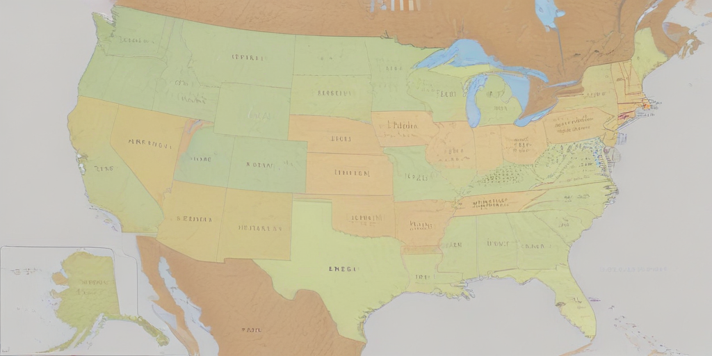 Detailed Map of the United States Highlighting State Borders and Regions