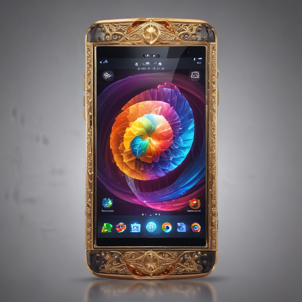 Luxurious Golden Smartphone with Colorful Display and Intricate Design ...