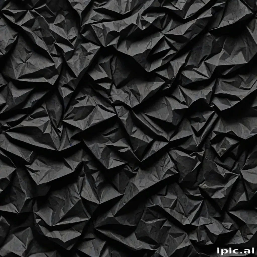Detailed Close-Up of Crumpled Black Paper Textures with Intricate Shadows
