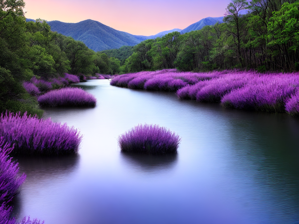 a beautiful purple sky, purple water, purple nature, purple hills
