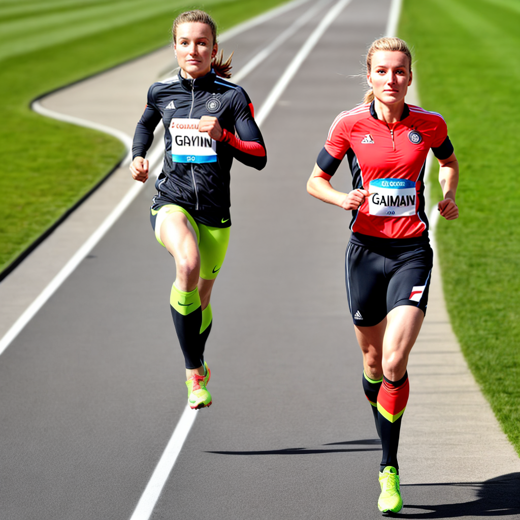 german female olympic athlete in german national outfit on running tracks