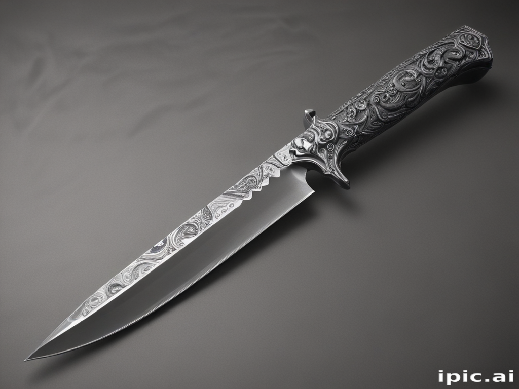 Exquisite Handcrafted Knife Featuring Intricate Designs on Its Blade ...